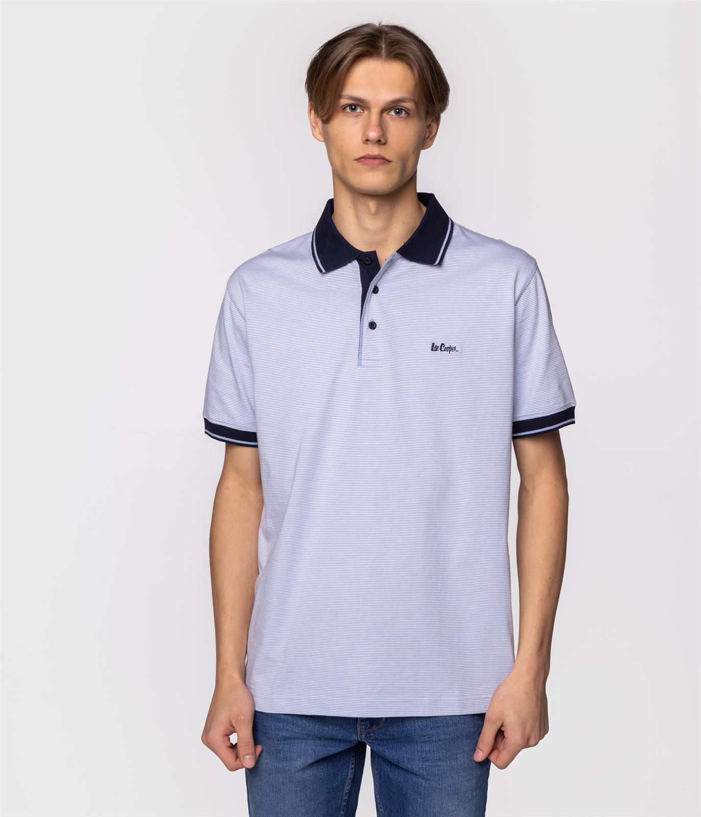 Koszulka polo w drobne paski AXEL 4142 BLUE - Lee Cooper