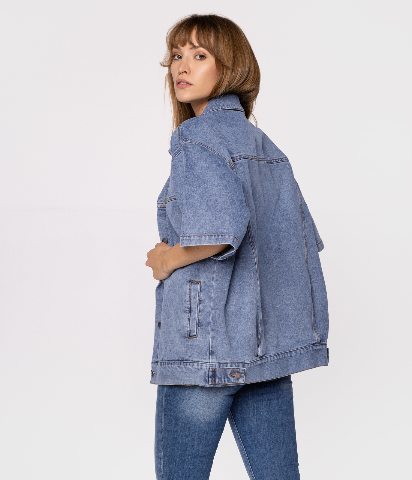 Luźna koszulowa kurtka jeansowa z krótszym rękawem DUNGA 0004 BRUSHED ...