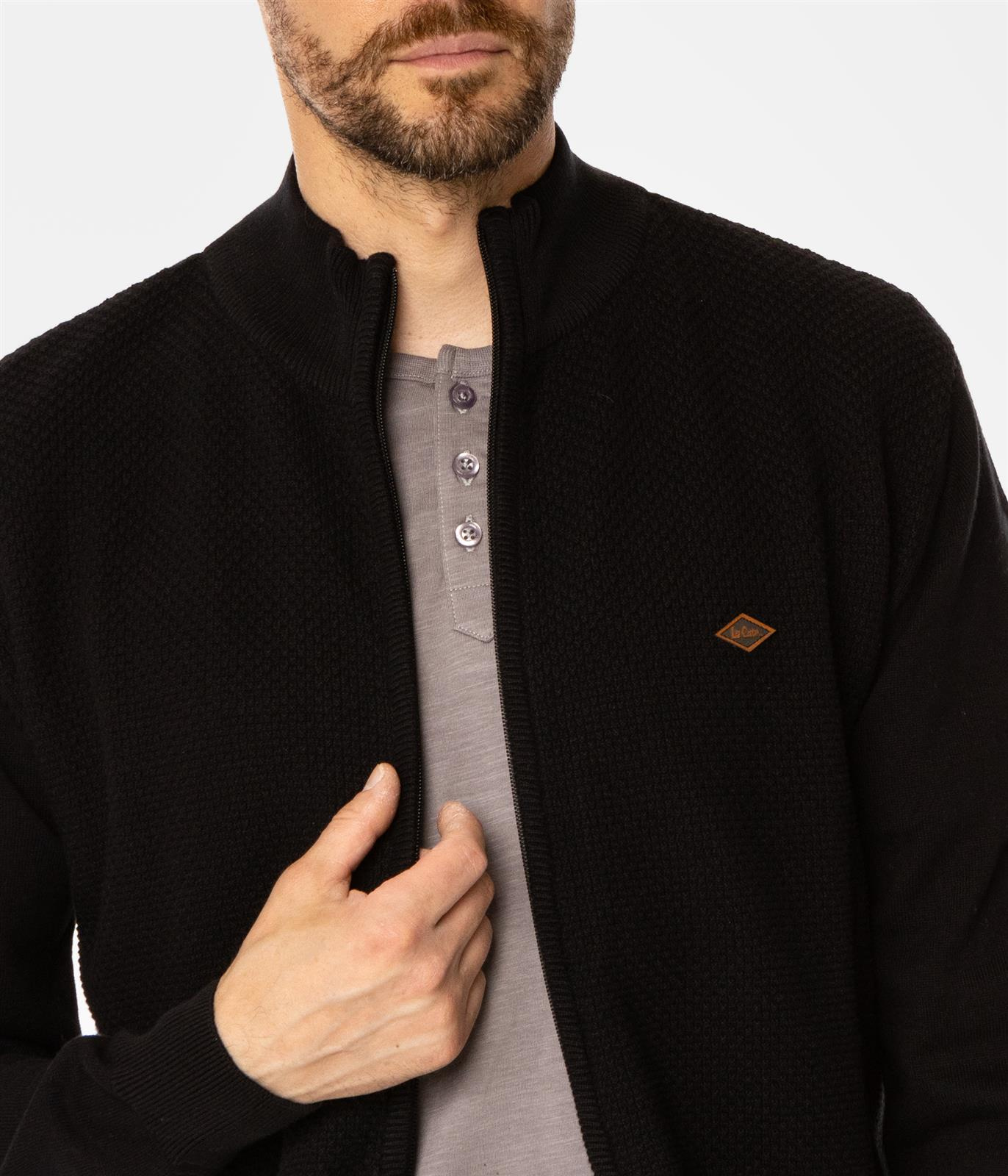 Rozpinany sweter męski ze stójką LEMIR 9103 CAVIAR - Lee Cooper