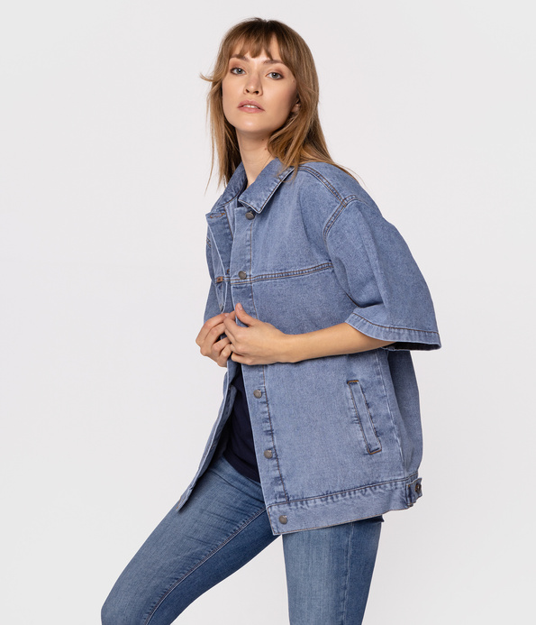 Luźna koszulowa kurtka jeansowa z krótszym rękawem DUNGA 0004 BRUSHED ...